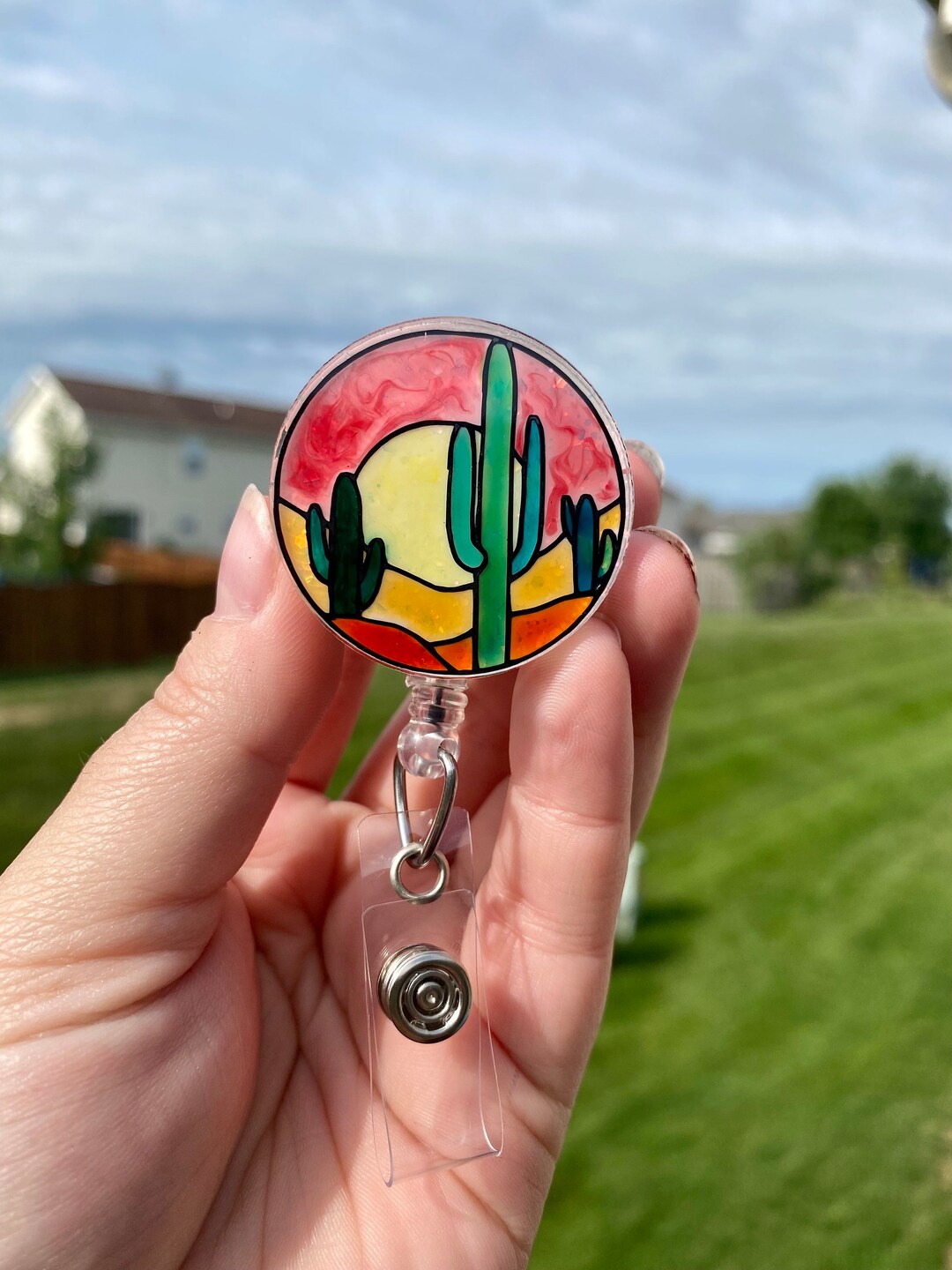 Hand Painted Faux Stained Glass Badge Reel Ready to Ship Nursing Badge ...