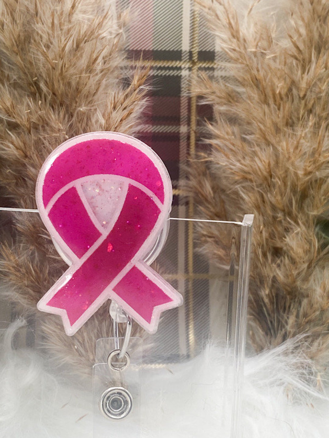 Cancer Ribbon Badge Retractable Nursing Badge Reel Stained Glass Cancer ...