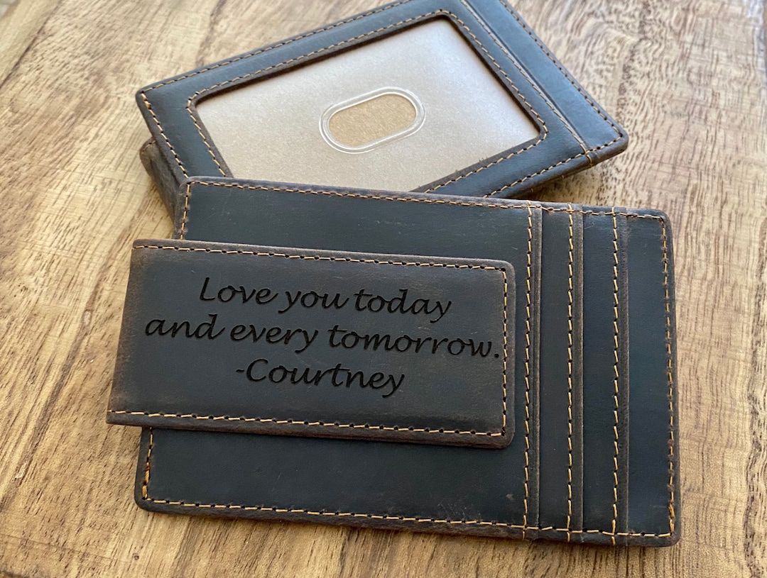 Personalized Leather Money Clip Wallet: Groom Gift, Mens Wallet With ID ...