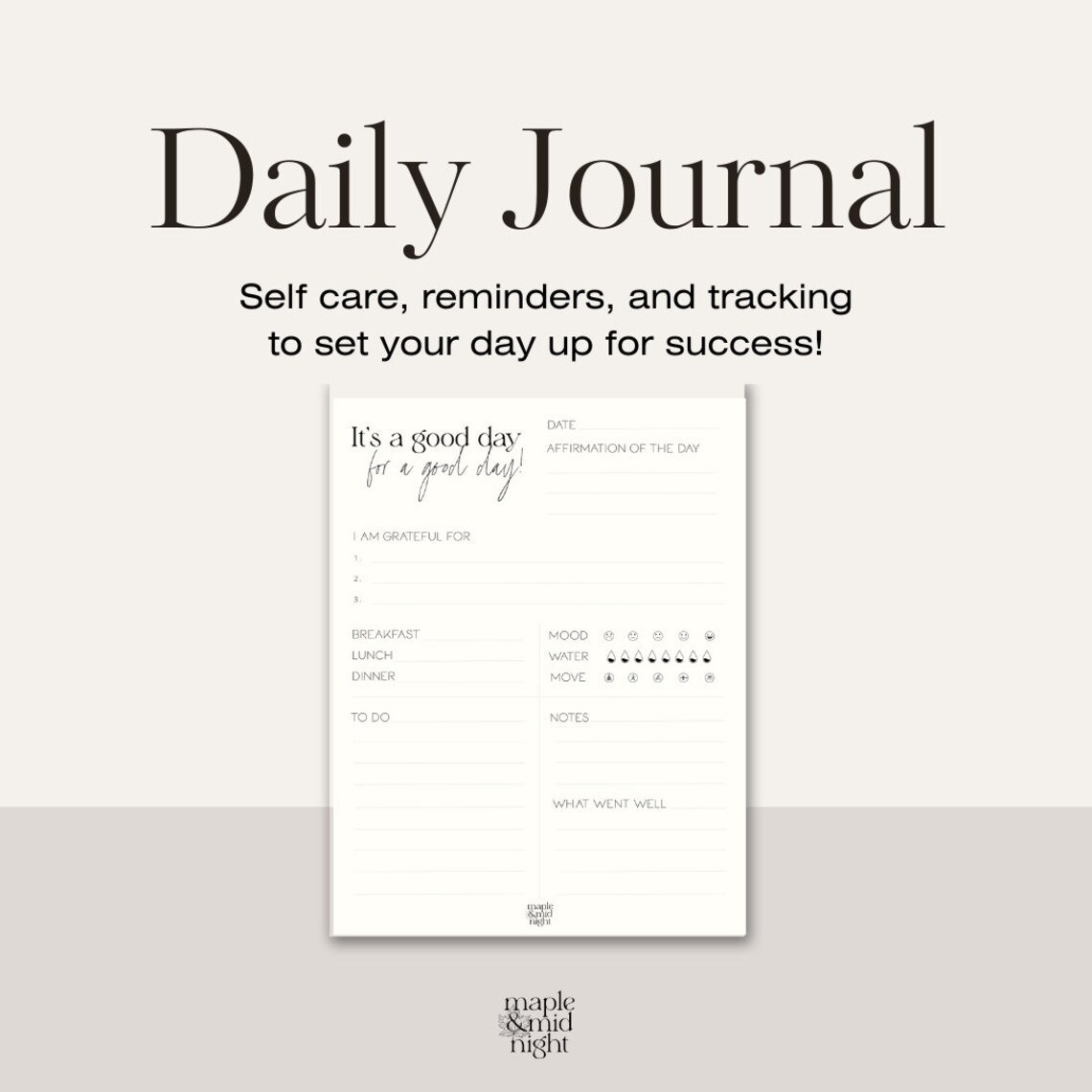 Daily Self Care Journal Printable - Minimal Daily to Do and Self Care ...
