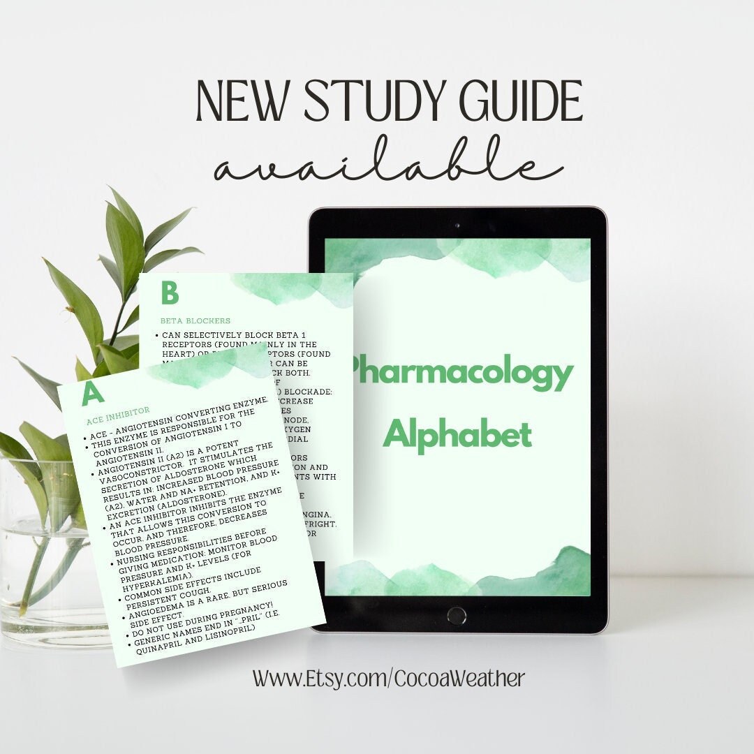Pharmacology Alphabet Study Guide- Digital Download - Etsy