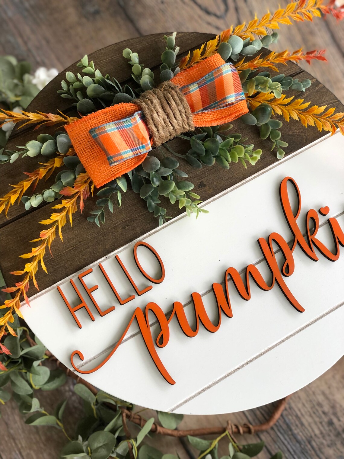 3D hello pumpkin door hanger fall decor fall door hanger | Etsy
