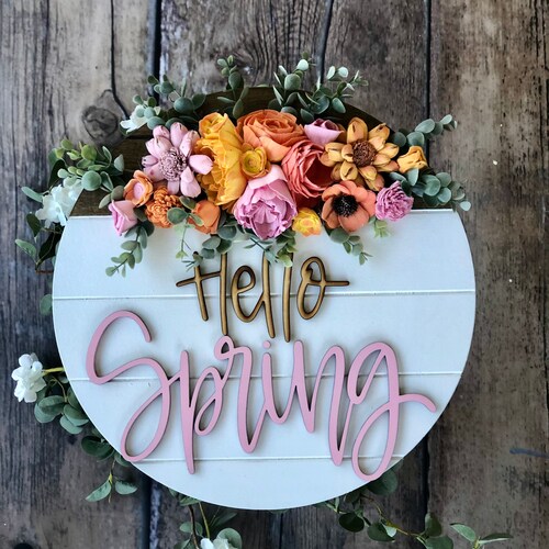Hello Spring Wood Door Hanger Front Door Decor Spring - Etsy