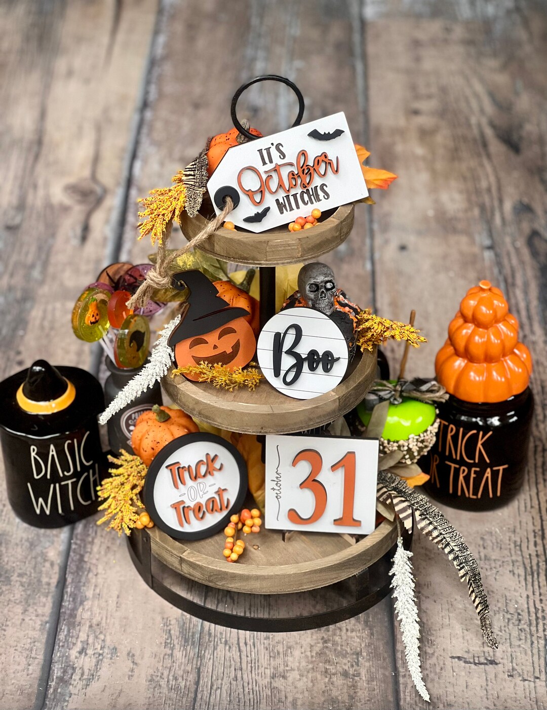 3D Halloween Tier Tray Set, Witch Tier Tray Set, Halloween Mini Signs ...