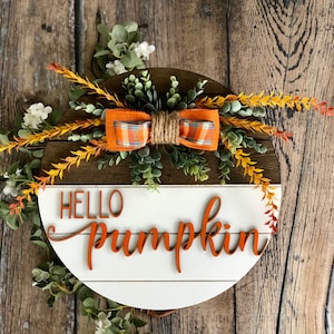 3D hello pumpkin door hanger fall decor fall door hanger | Etsy