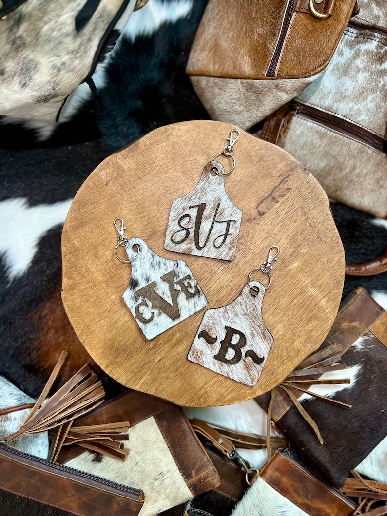 Personalized Cowhide Backpack Tag: Western Keychain Charm - Etsy