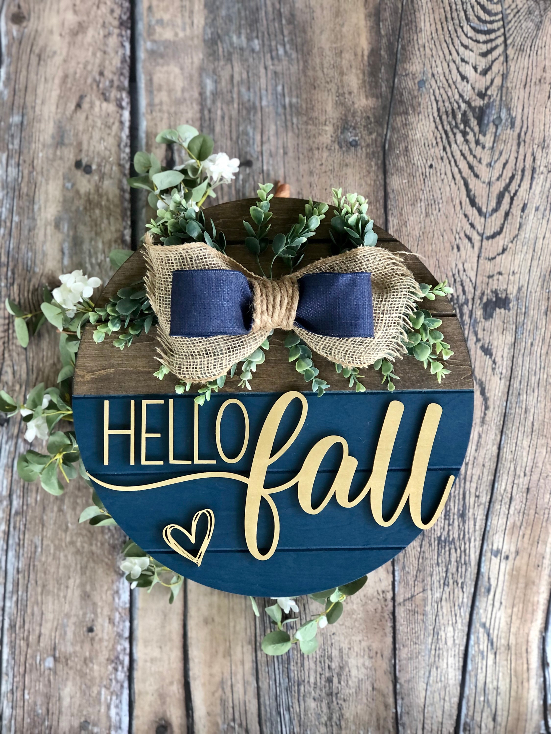 3D Hello Fall Door Hanger Blue and Gold Door Hanger Navy and - Etsy