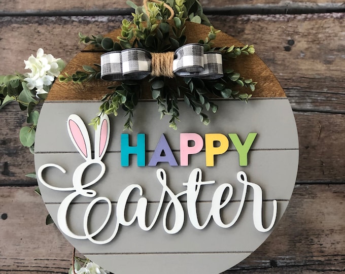 HAPPY EASTER WREATH, Easter Bunny Wreath, Bunny in Easter Egg, Rustic ...
