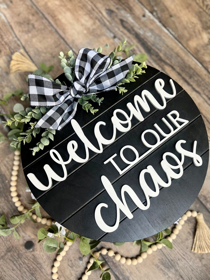 Welcome to Our Chaos Sign: 3D Birchwood Front Door Decor - Etsy
