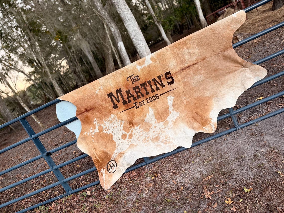 Engraved Cowhide Rug: Personalized Wedding Decor, Branded Logo, Branded ...