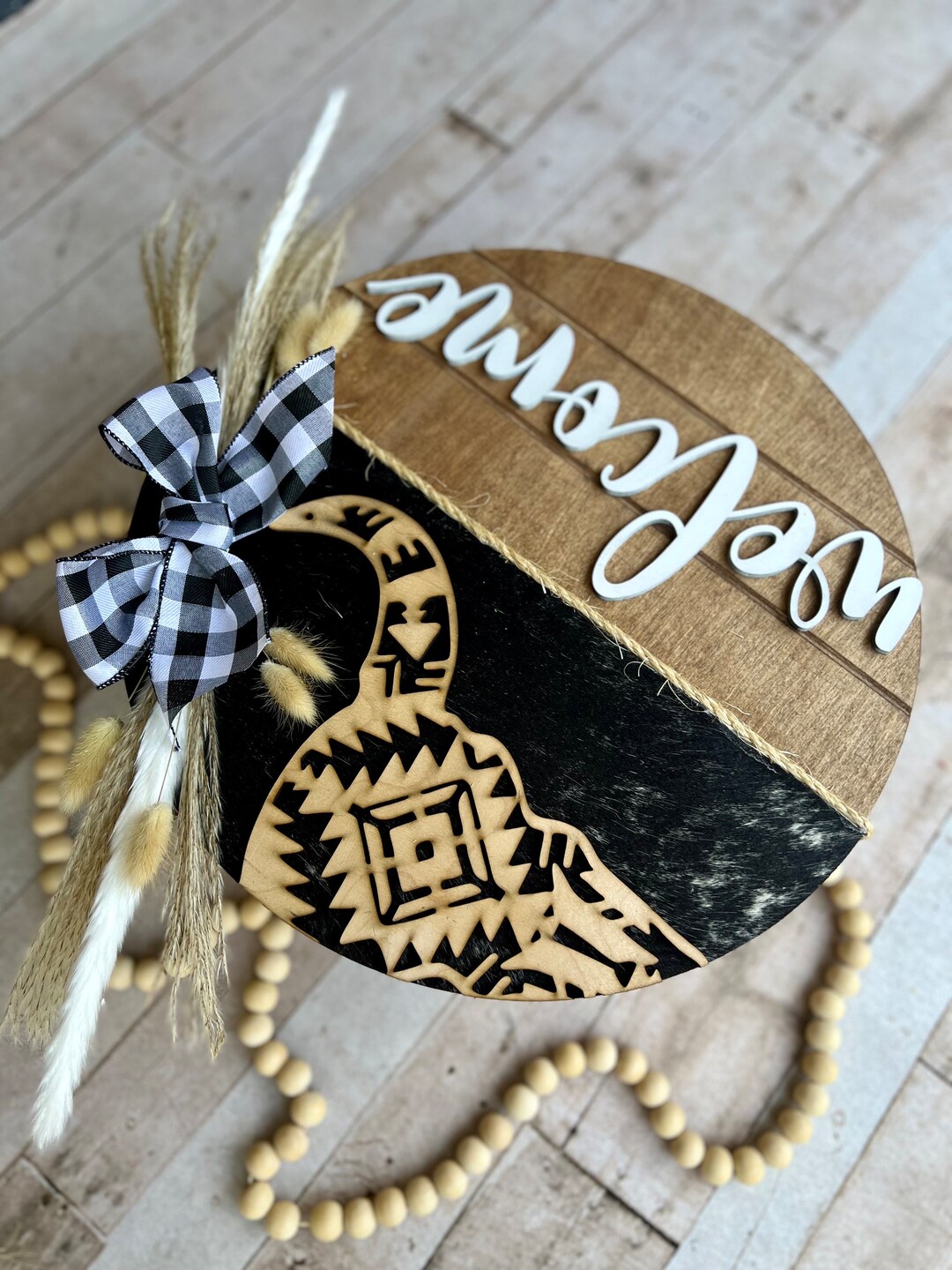 Cowhide Front Door Wreath Welcome Sign Country Front Door Sign Welcome ...