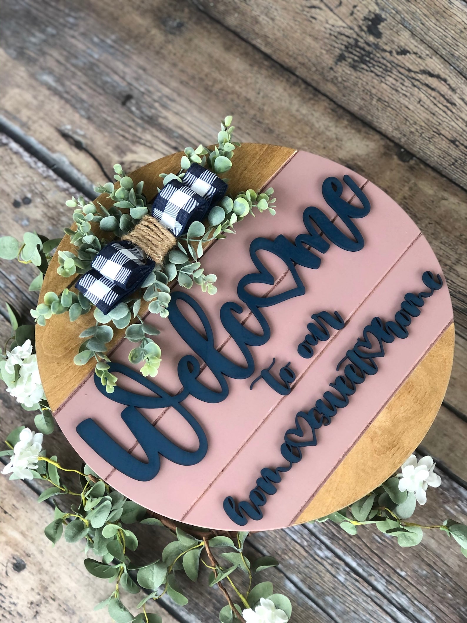 3D Welcome to Our Home Sweet Home Welcome Sign Pink and Navy - Etsy