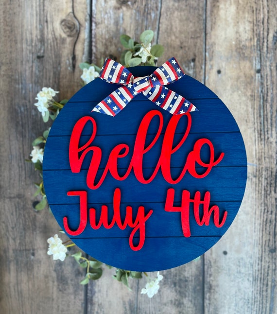 3D Hello July 4th Door Hanger Fourth of July Decor Red White | Etsy