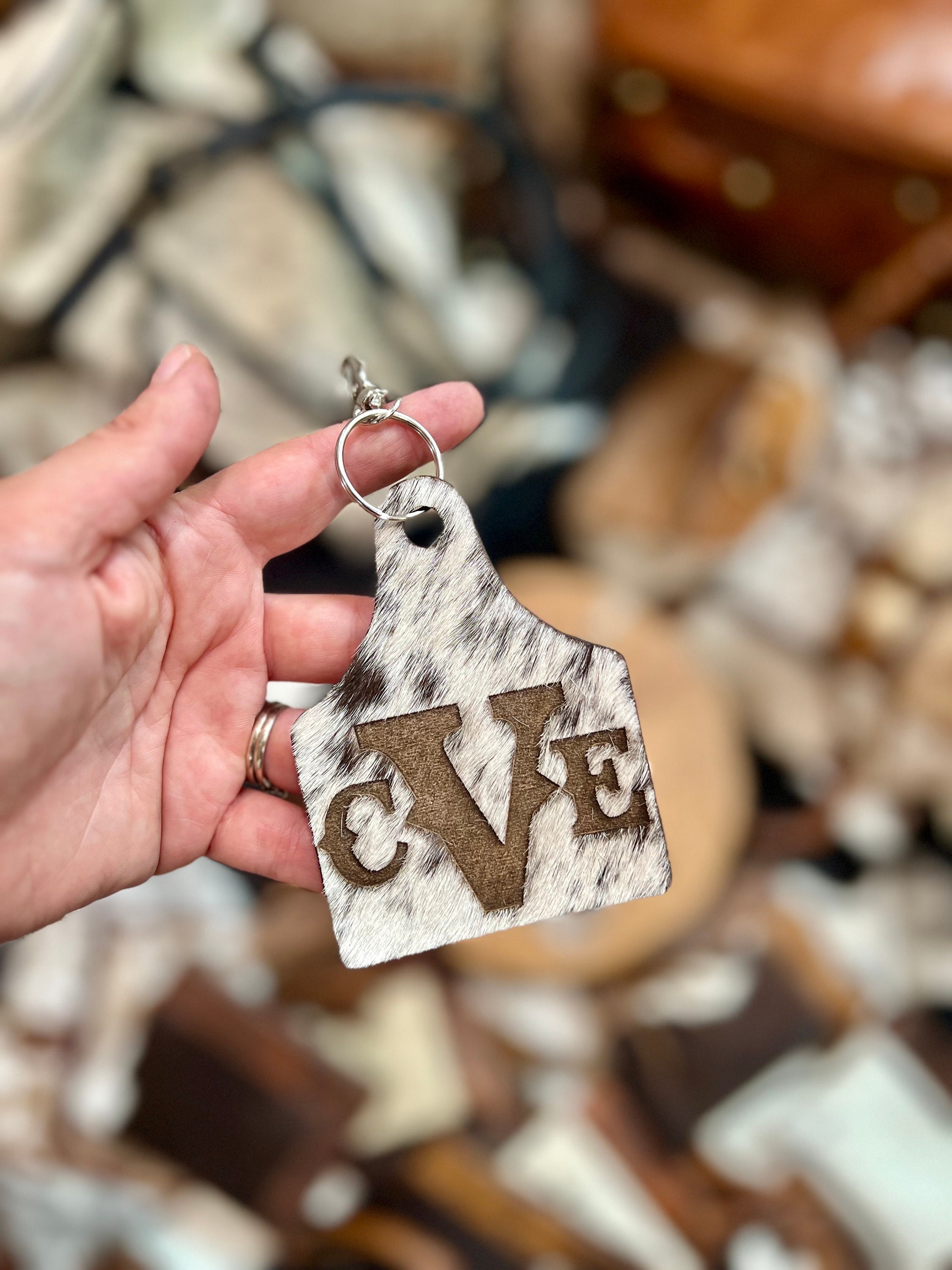 Personalized Cowhide Backpack Tag: Western Keychain Charm - Etsy