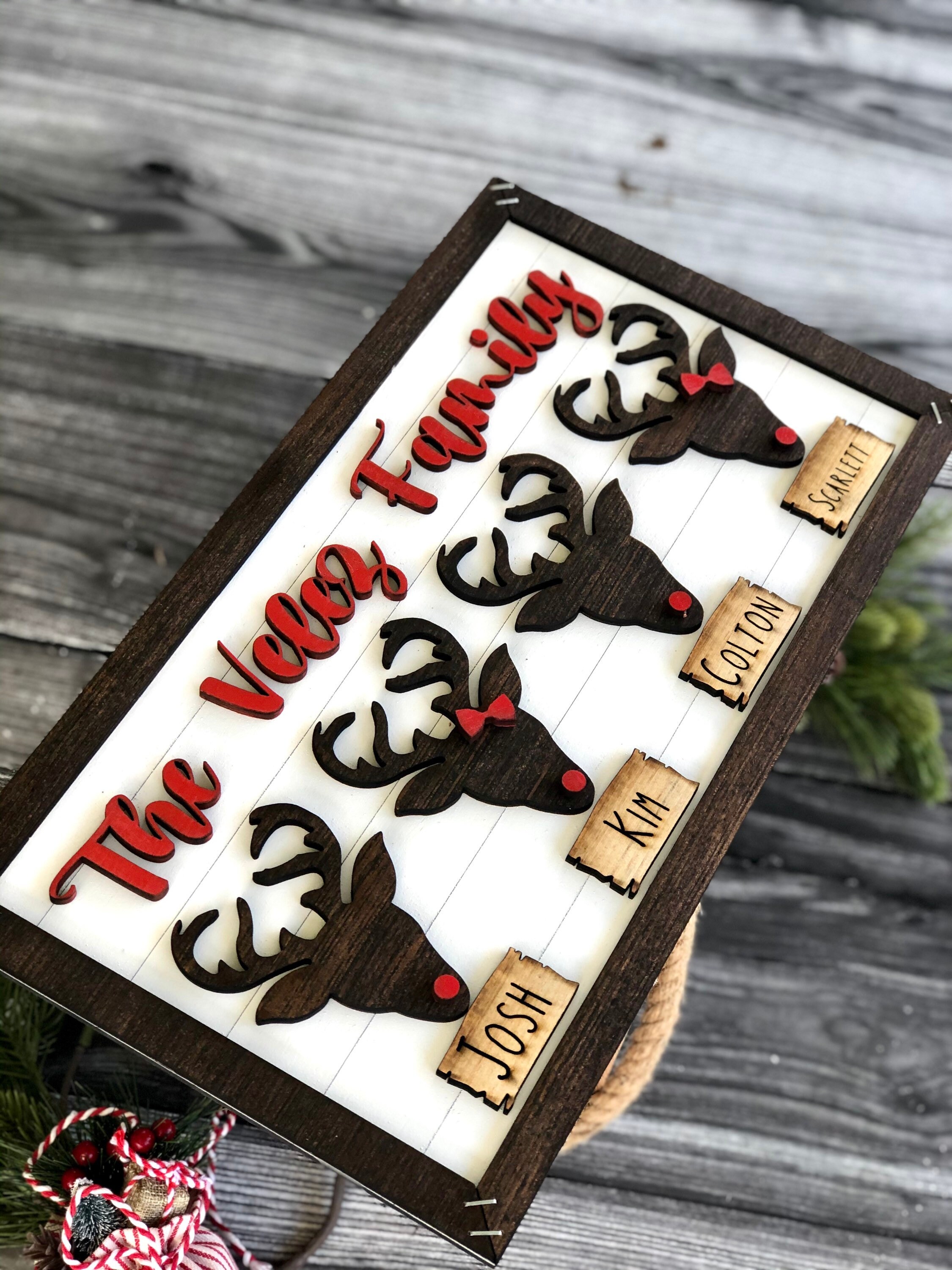 3D Farmhouse Sign Reindeer Family Sign Personalized | Etsy