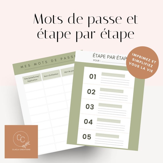 Template Mots De Passe Et étape Par étape Pour Informatique - Etsy
