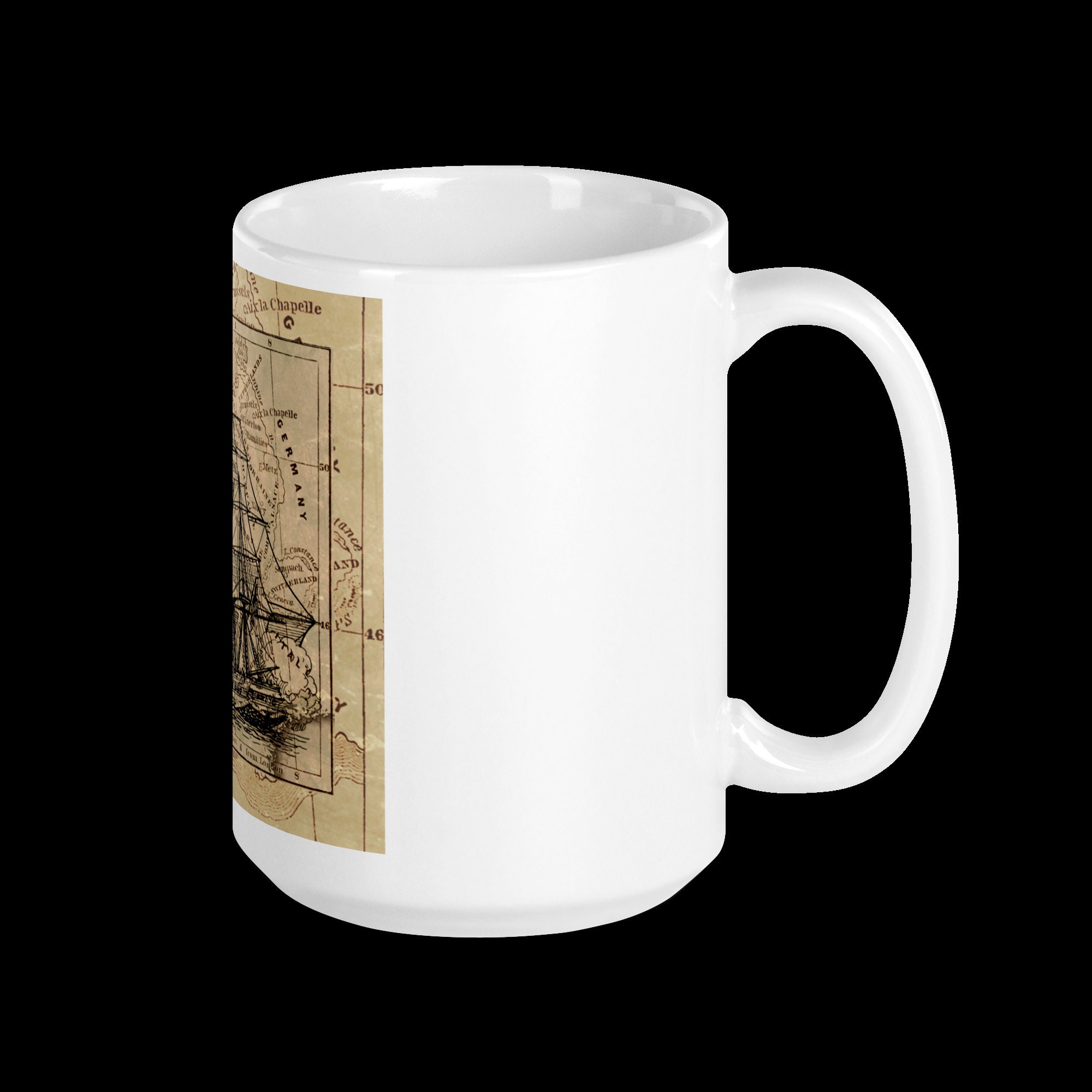 Vintage Ship Nautical Map Art Collage Ceramic Mug - Coastal Home Decor ...