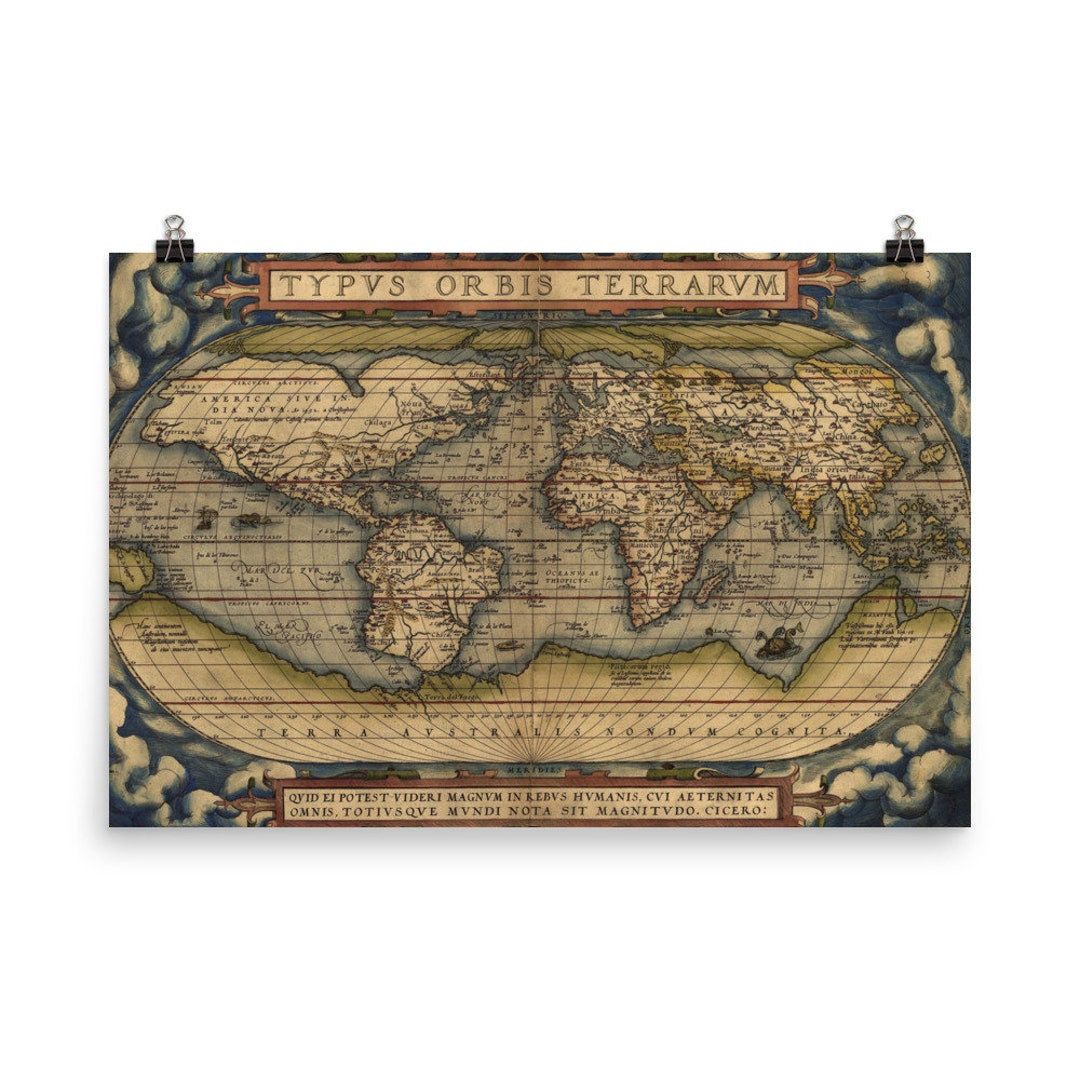 Ortelius World Map 1570 Poster Print High Quality - Etsy