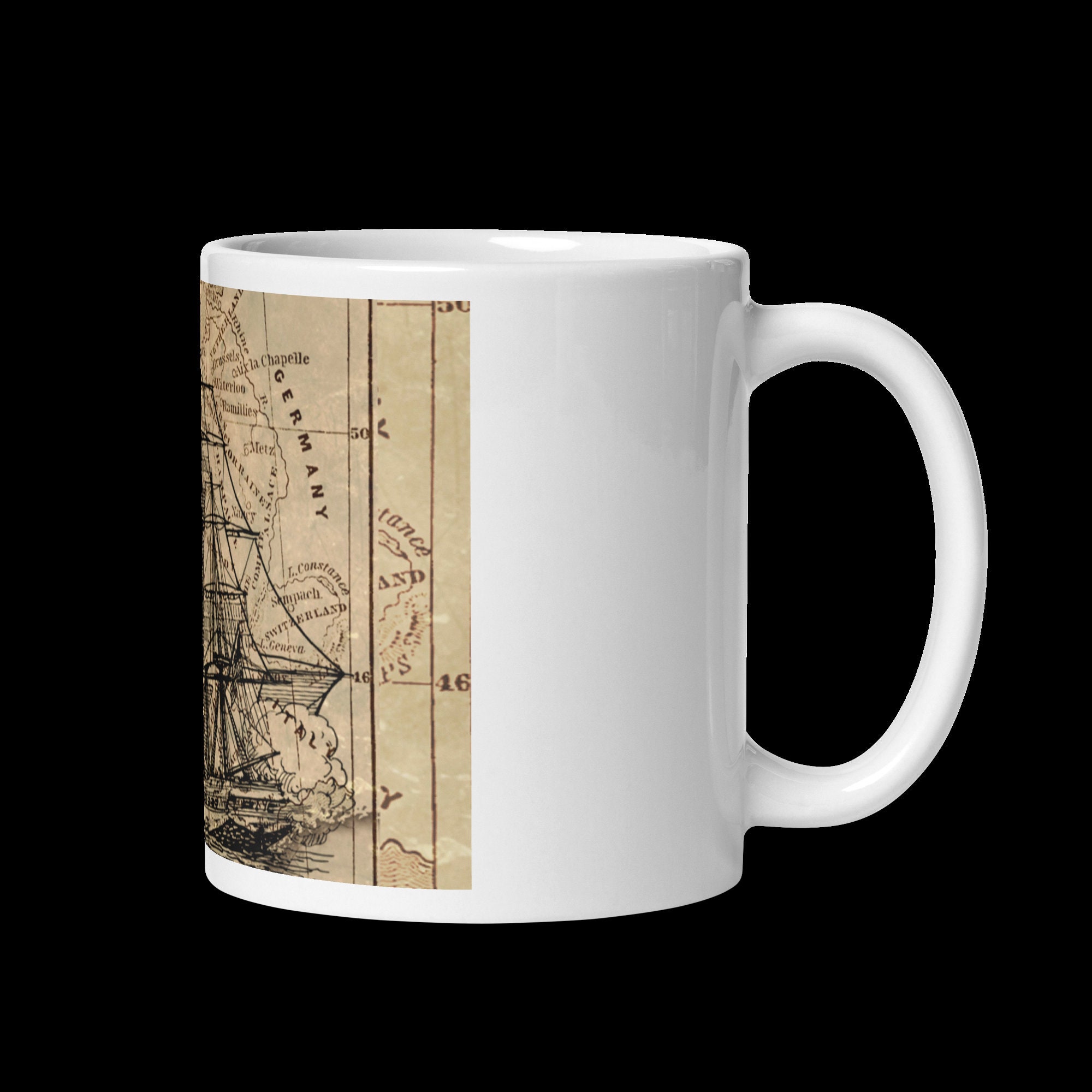 Vintage Ship Nautical Map Art Collage Ceramic Mug - Coastal Home Decor ...