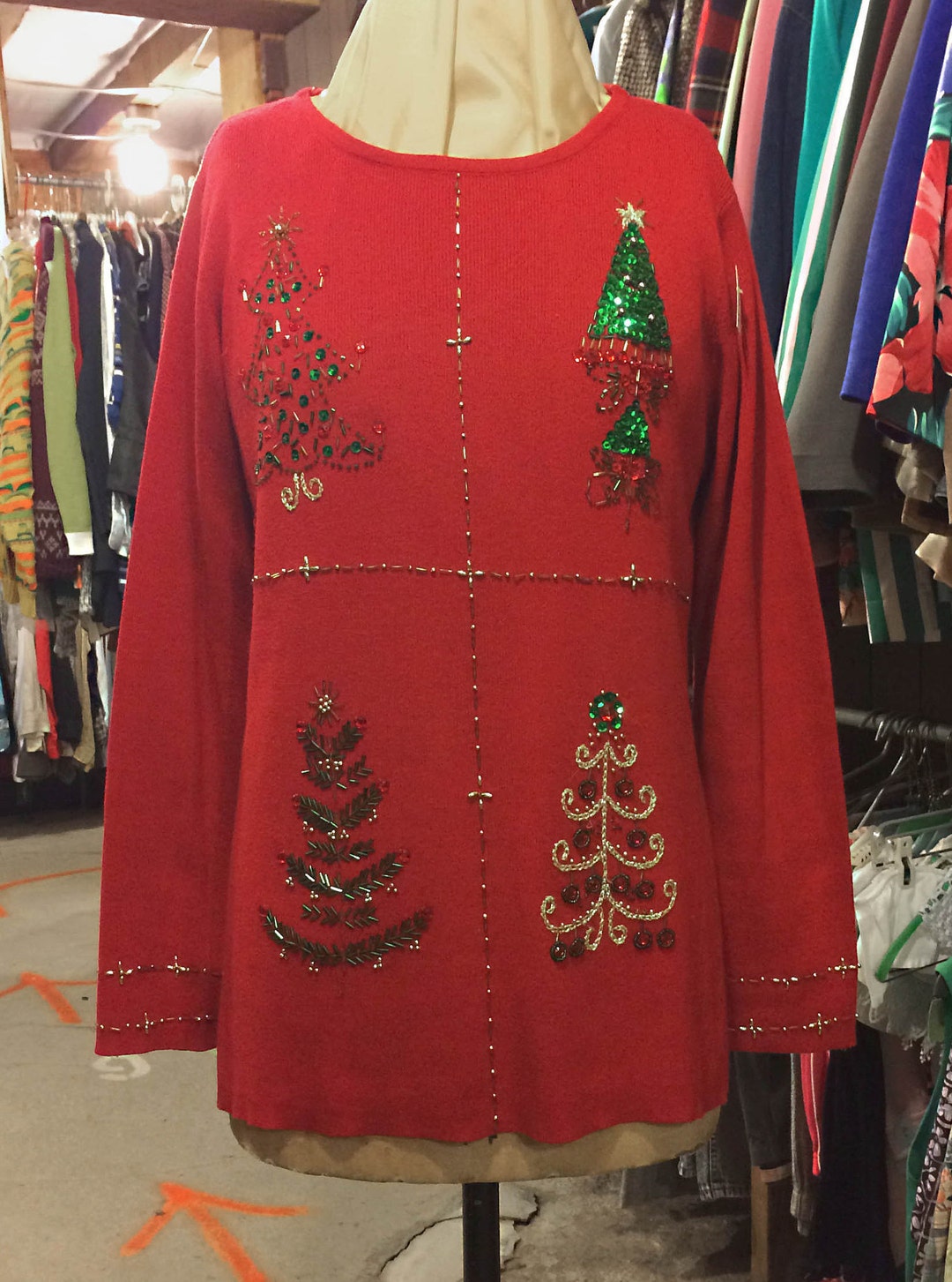 Vintage Beaded and Sequined Holiday Tree Sweater by Kikit - Etsy