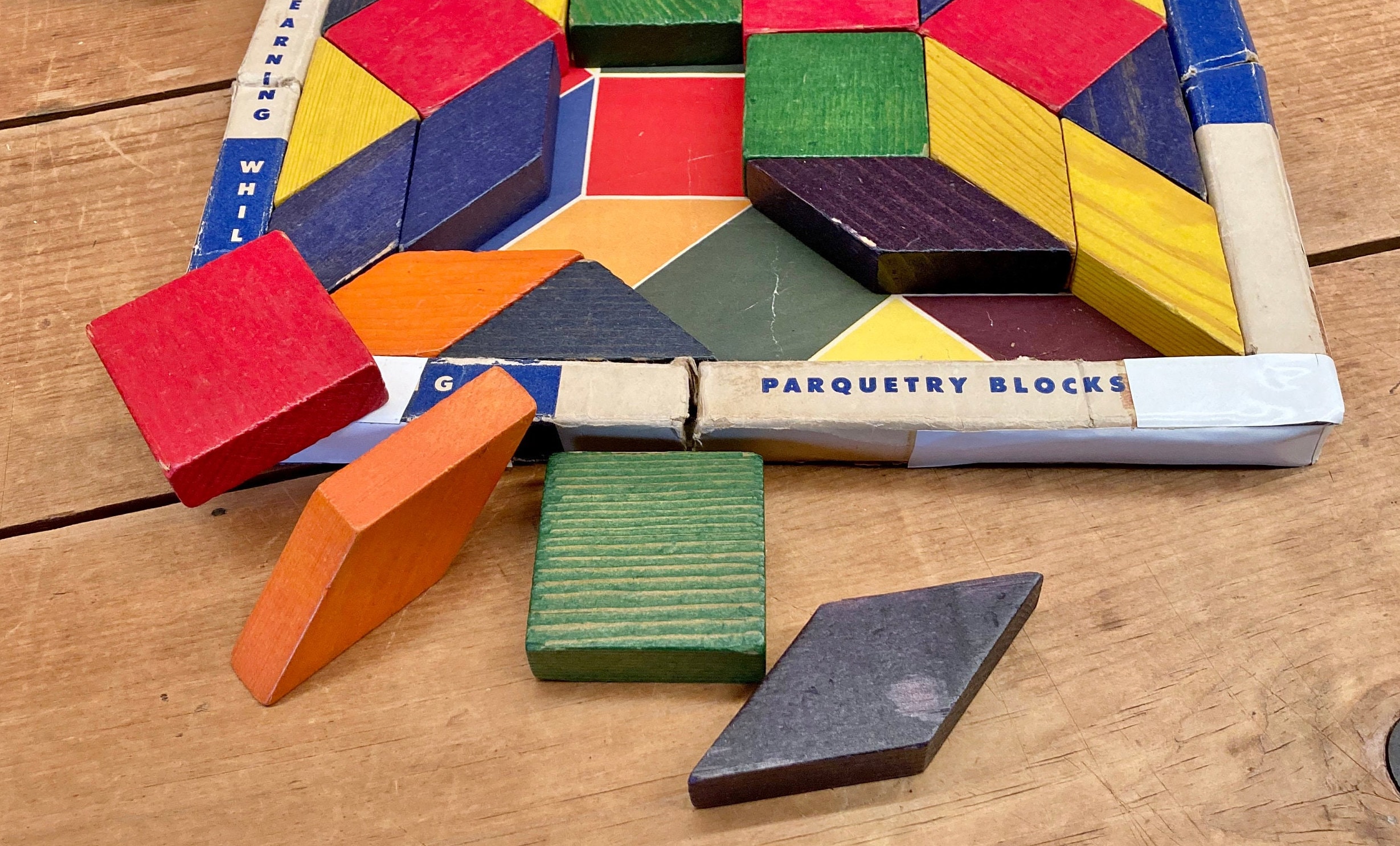 Vintage Set of 1950s Wooden Parquetry Blocks by Playskool Original Box ...