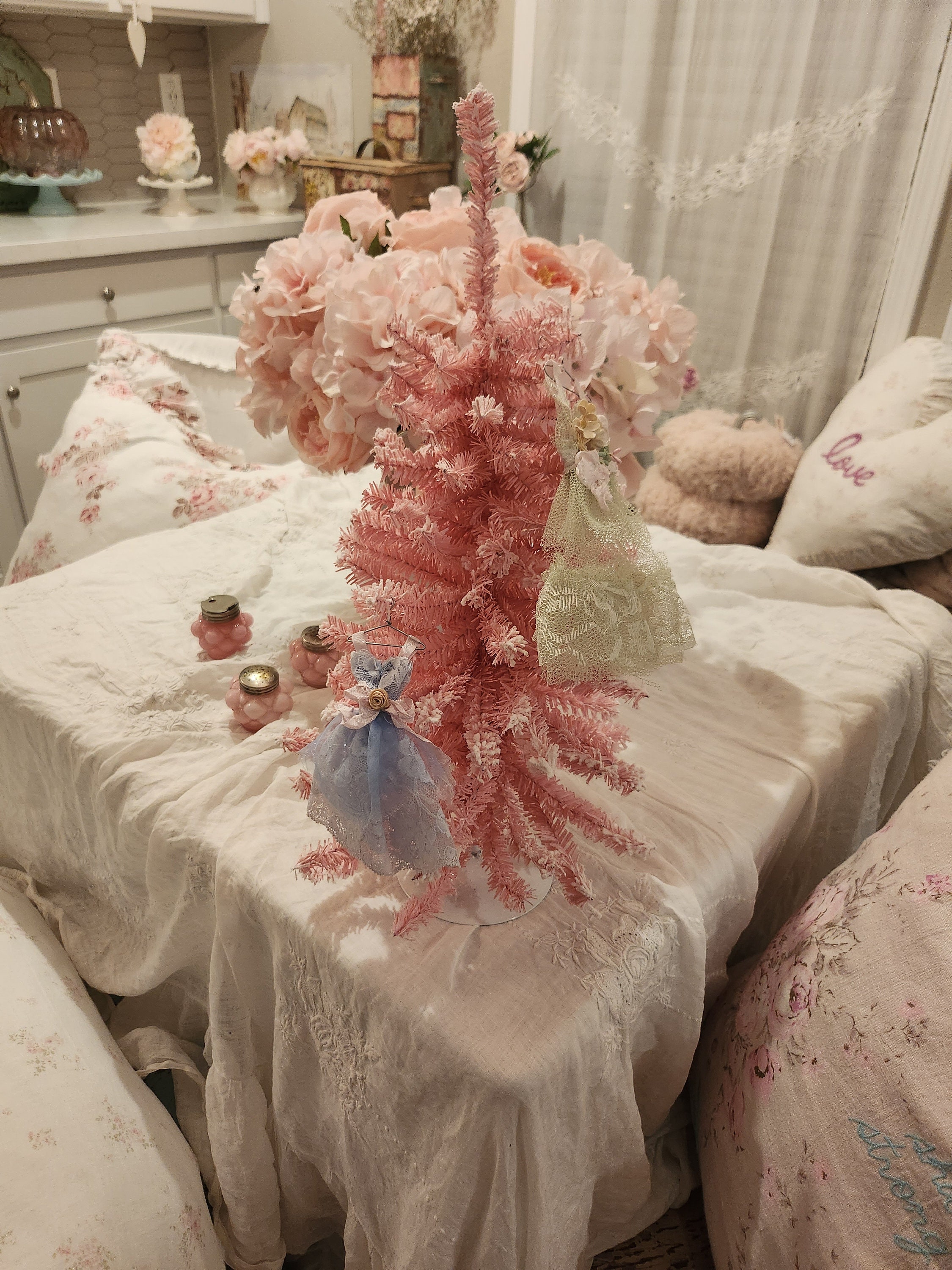 Artifical Pink Flocked Christmas Tree Shabby Chic Holiday - Etsy