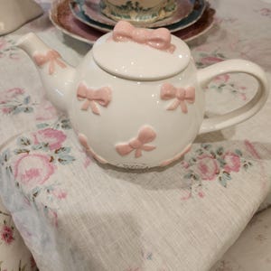 New Pink and White Teapot Ceramic Bows Party Gift Holiday Shabby - Etsy