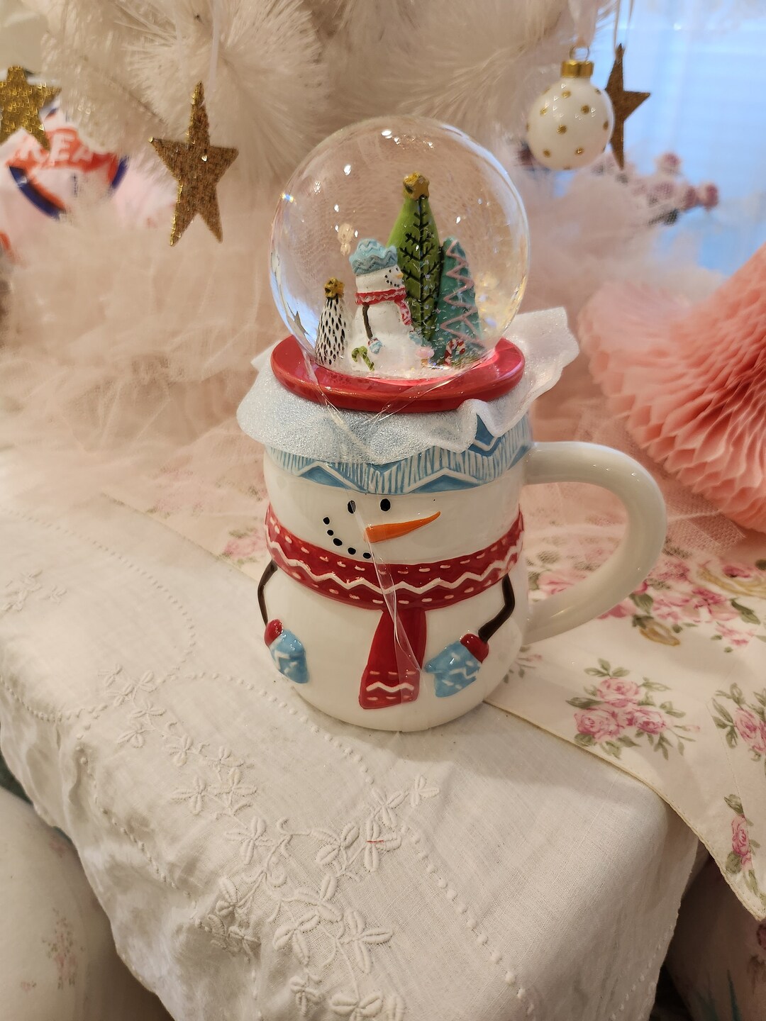 Snowman Coffee Cup Mug With Waterglobe Lid Christmas Holiday - Etsy