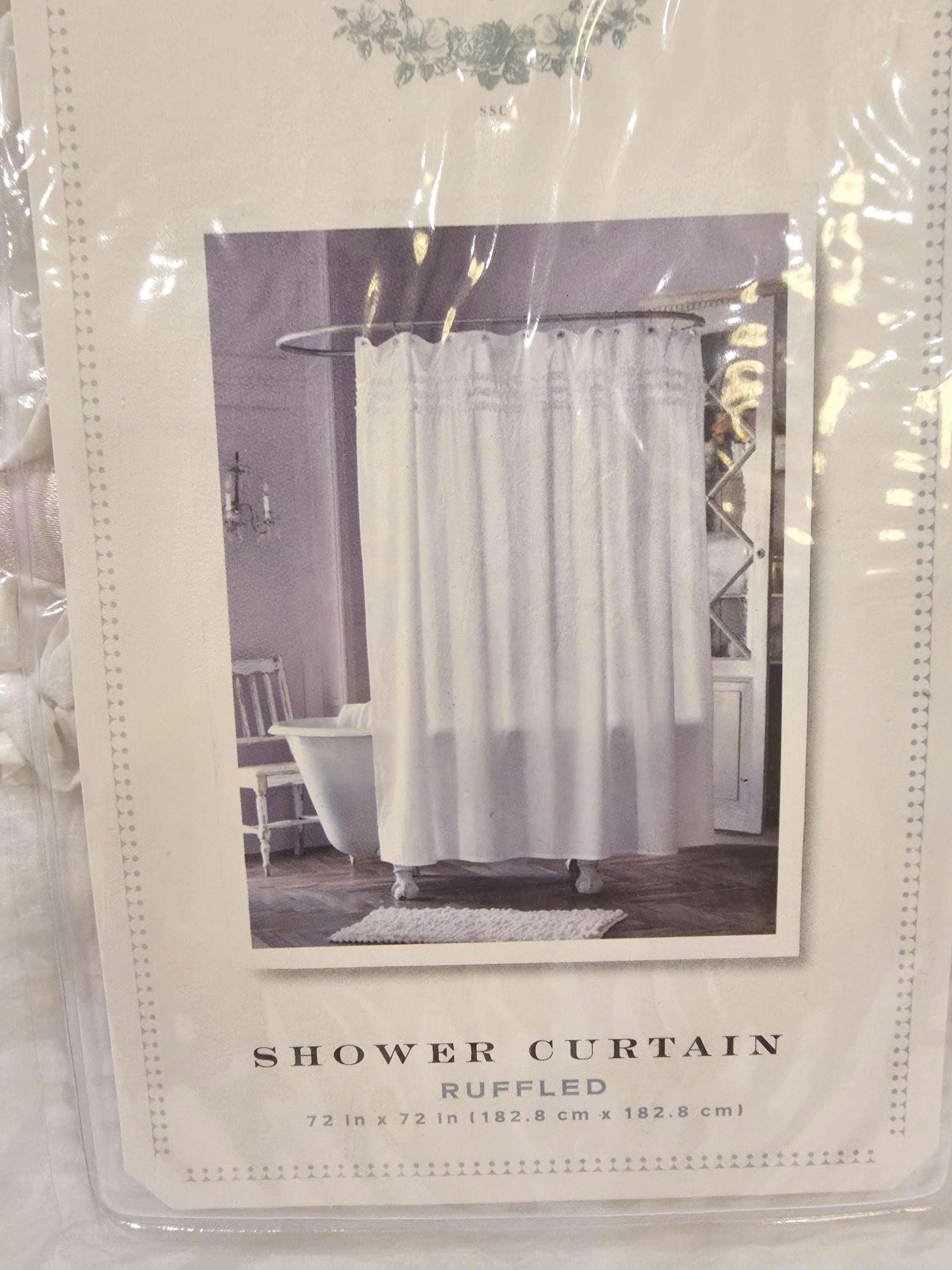 NOS Rare Simple Shabby Chic White Ruffles Shower Curtain Rachel Ashwell ...