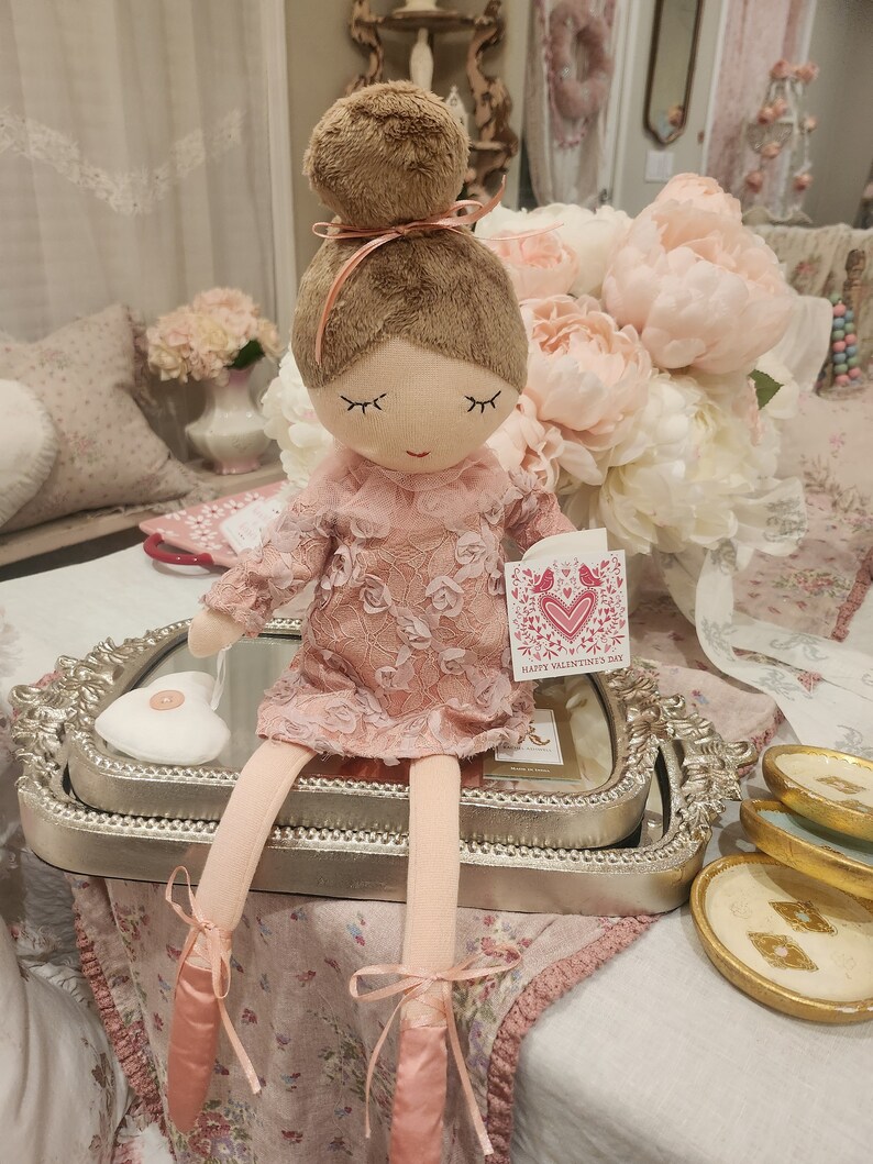 Sweet Little Girl Ballerina Shelf Sitter Plush Pink Plushy Valentines ...