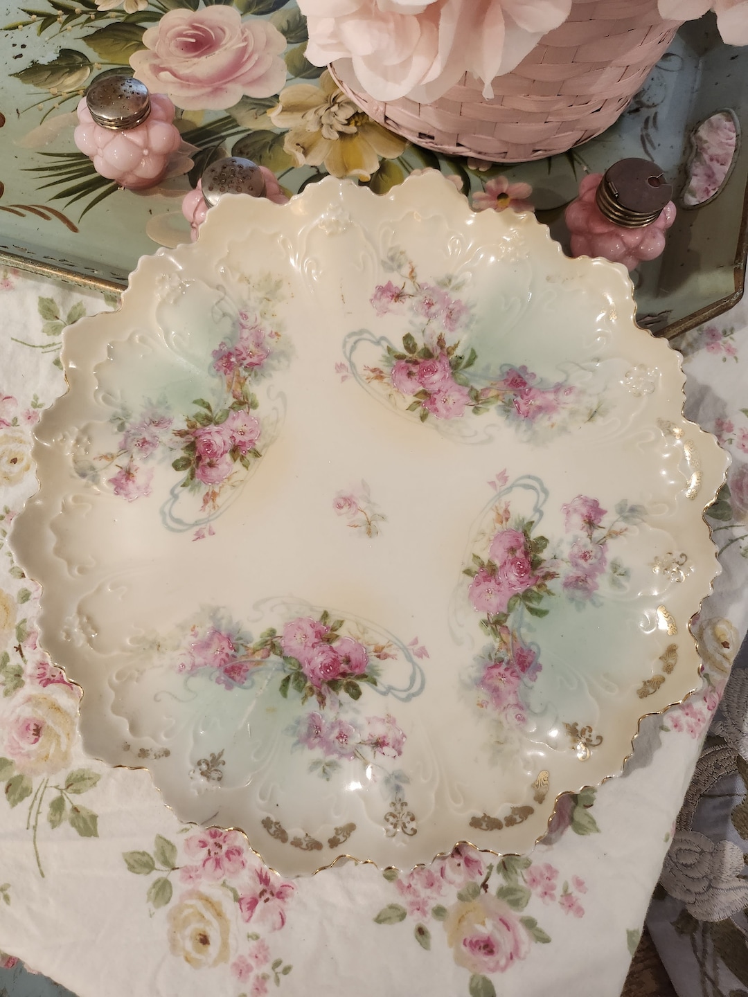 Large Handpainted Platter Pink Floral Serving Dish - Etsy
