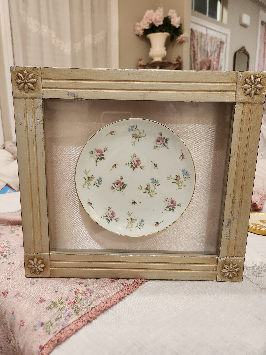 Rare Simple Shabby Chic Shadow Box With Plate Rachel Ashwell Target Pink Porcelain Roses - Etsy