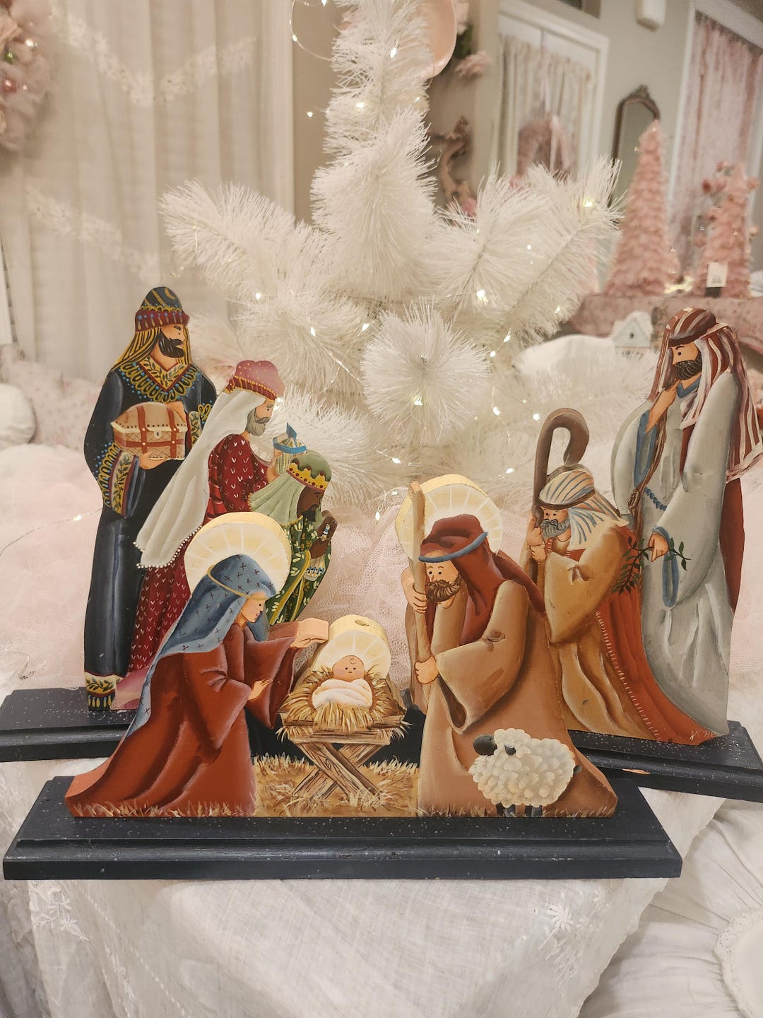 Set Three Vintage Wood Handpainted Tole Nativity Scene Christmas ...
