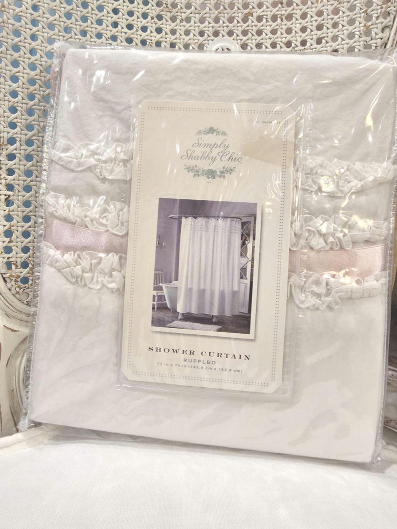 NOS Rare Simple Shabby Chic White Ruffles Shower Curtain Rachel Ashwell ...