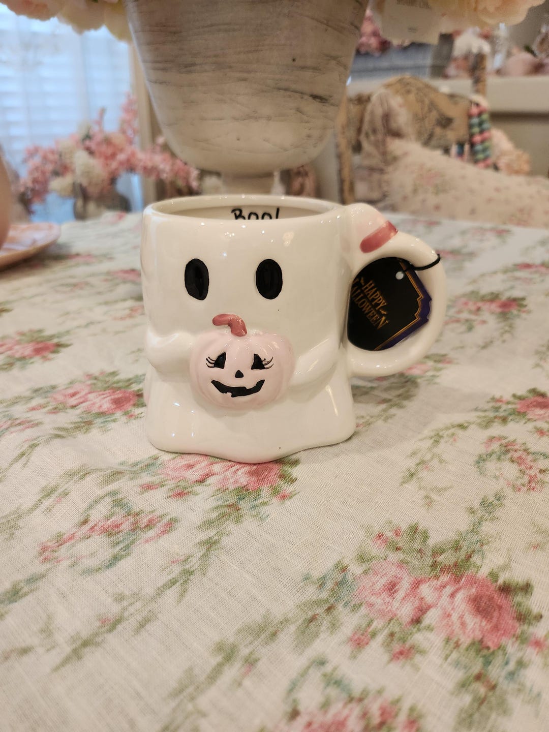 Pastel Pink Ghost Mug: Halloween Ceramic Coffee Cup - Etsy