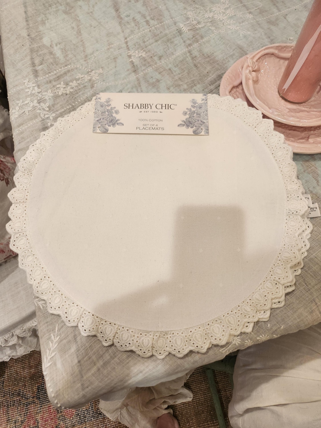 New Set Four Shabby Chic Placemats Rachel Ashwell Cotton Holiday Spring ...