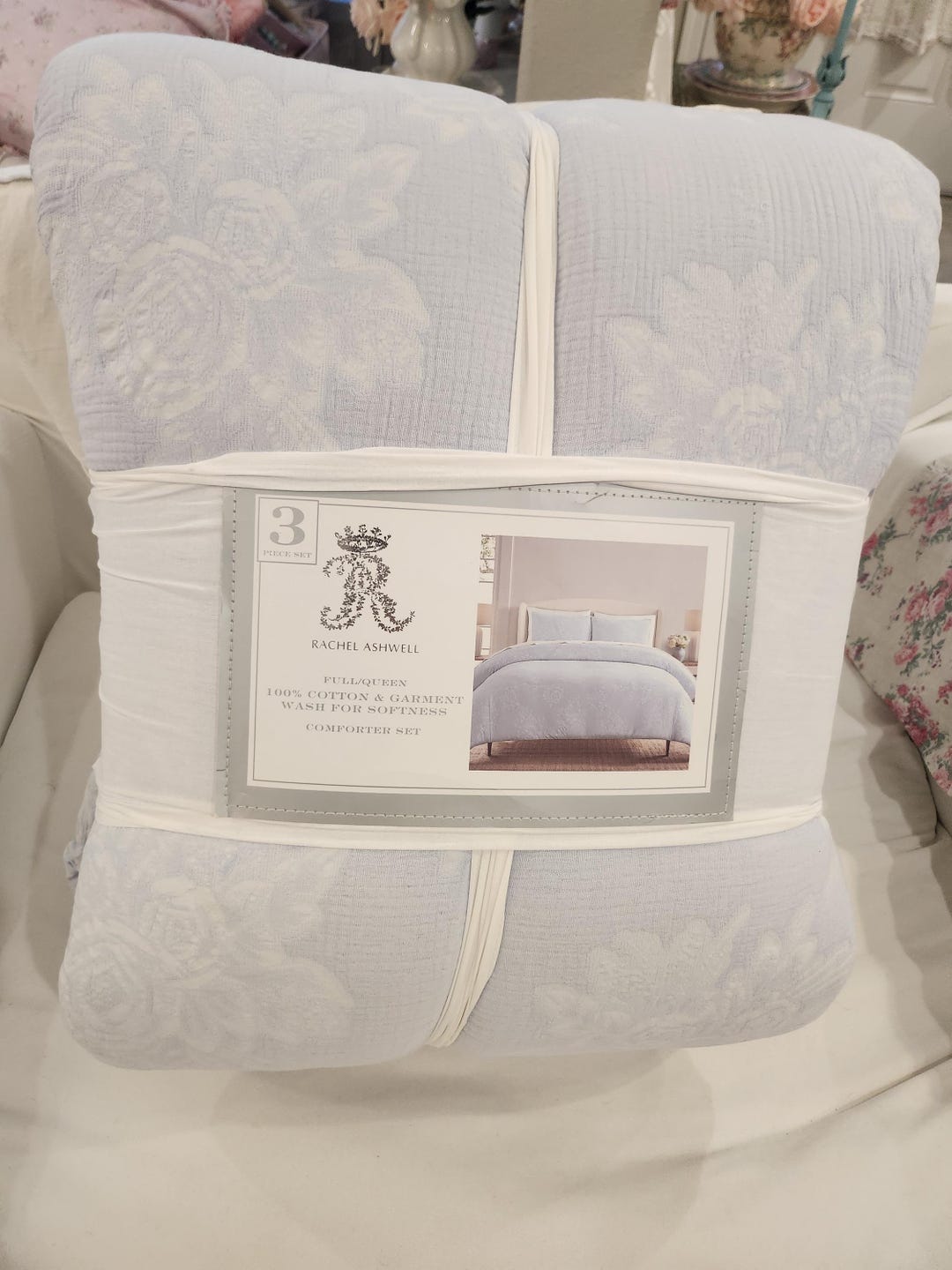 King Gauze Comforter Set: Shabby Chic Blue Roses, Two Shams - Etsy