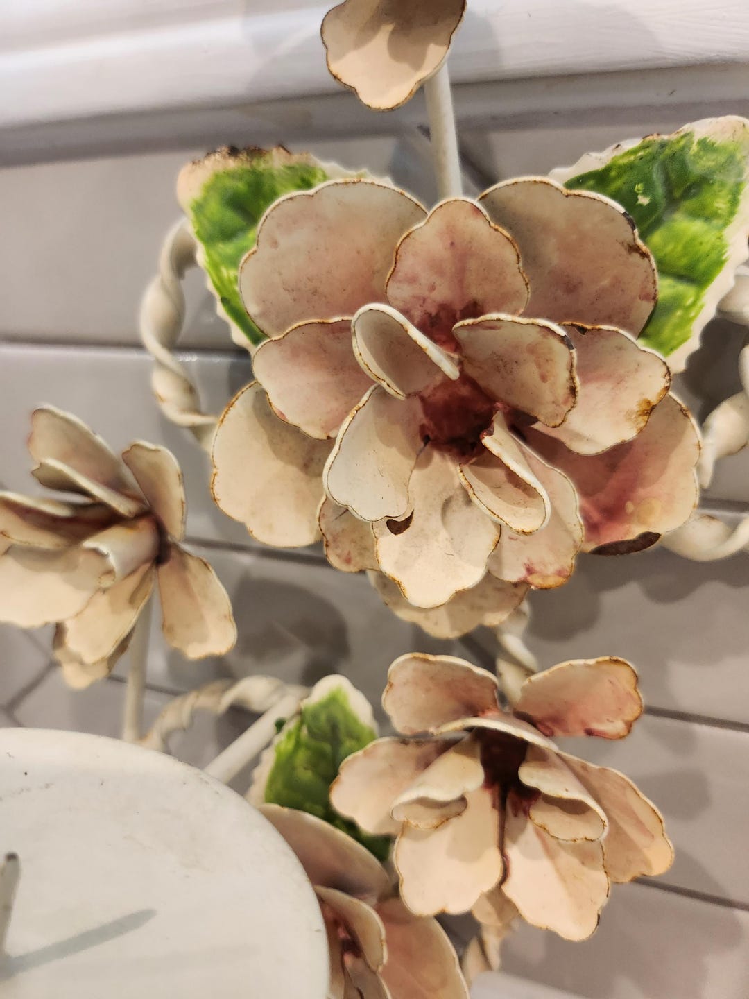 Vintage Tole Floral Wall Sconce Pink Chippy Crusty Rusty Shabby Roses ...