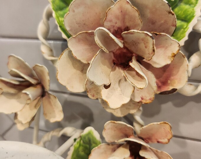 Vintage Tole Floral Wall Sconce Pink Chippy Crusty Rusty Shabby Roses ...