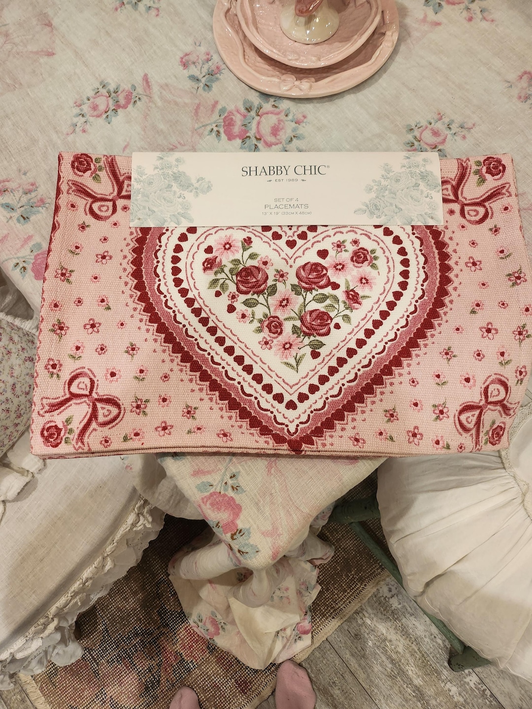 Shabby Chic Placemats Set: Red Roses Floral Table Decor - Etsy