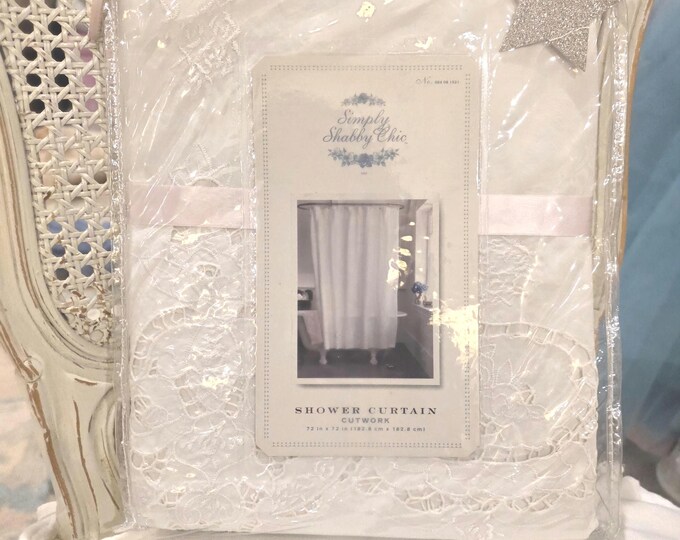 NOS Simple Rare Retired Shabby Chic White Shower Curtain Rachel Ashwell ...