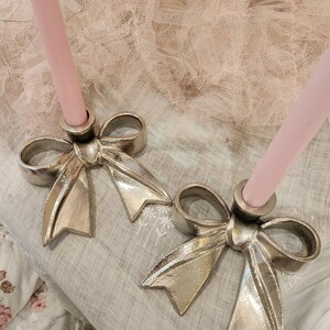 New Set Two Silver Metal Bow Candleholders Bow Holiday Christmas ...