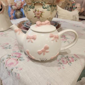New Pink and White Teapot Ceramic Bows Party Gift Holiday Shabby - Etsy