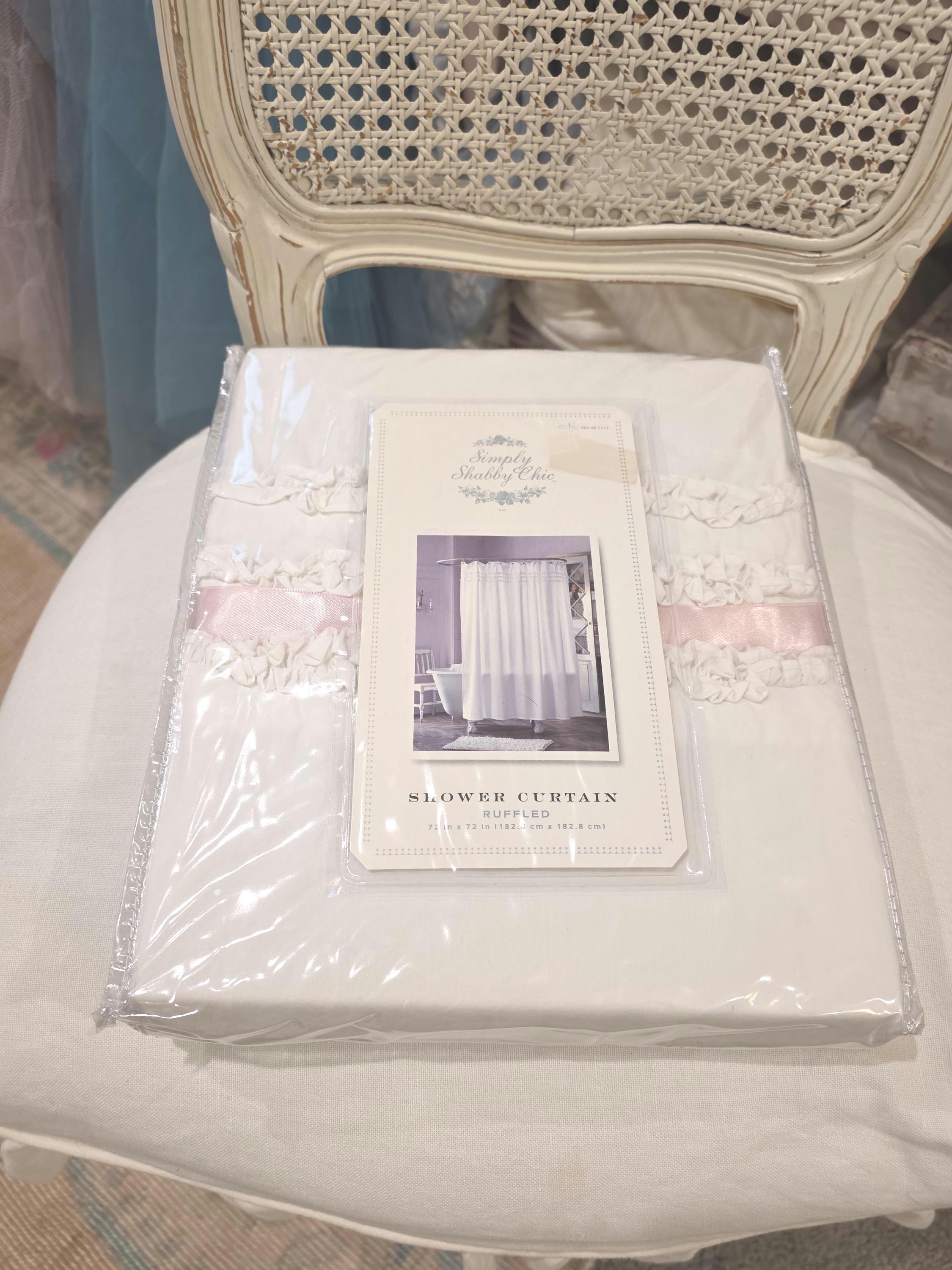 NOS Rare Simple Shabby Chic White Ruffles Shower Curtain Rachel Ashwell ...