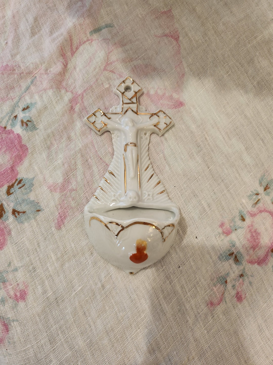Vintage Porcelain Religious Font Jesus Holy Water Cross Church - Etsy