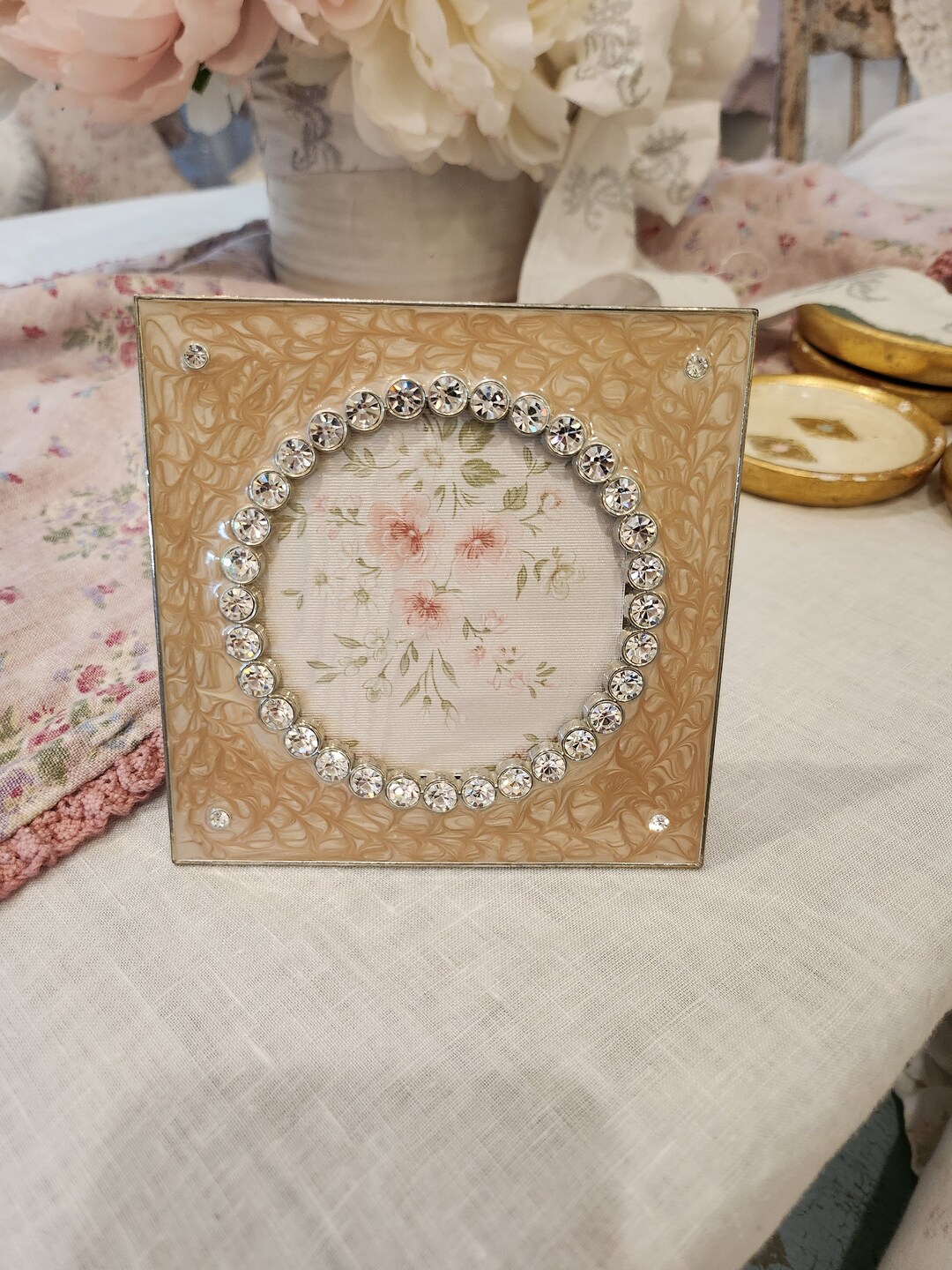 Very Rare Small Simple Shabby Chic Rhinestone Picture Frame Vintage ...