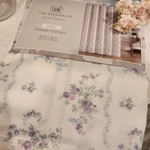 New Rachel Ashwell Farmhouse Shabby Chic Shower Curtain Pink Purple ...
