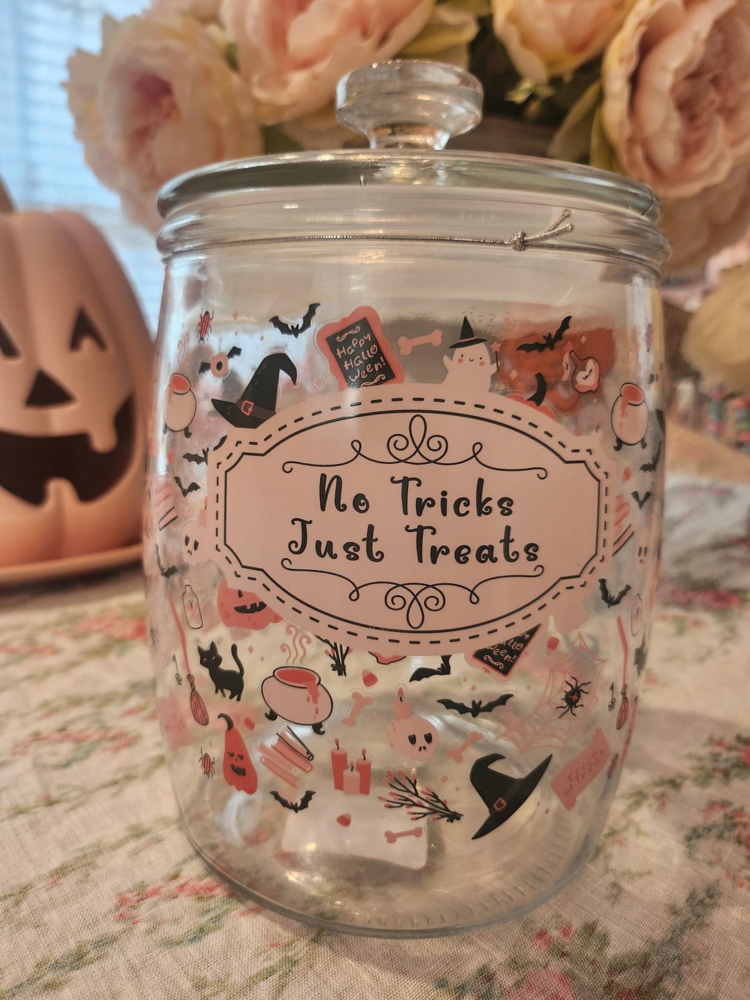 Pink Halloween Candy Jar: Pumpkin, Cat, Trick or Treat Decor (5x9) - Etsy