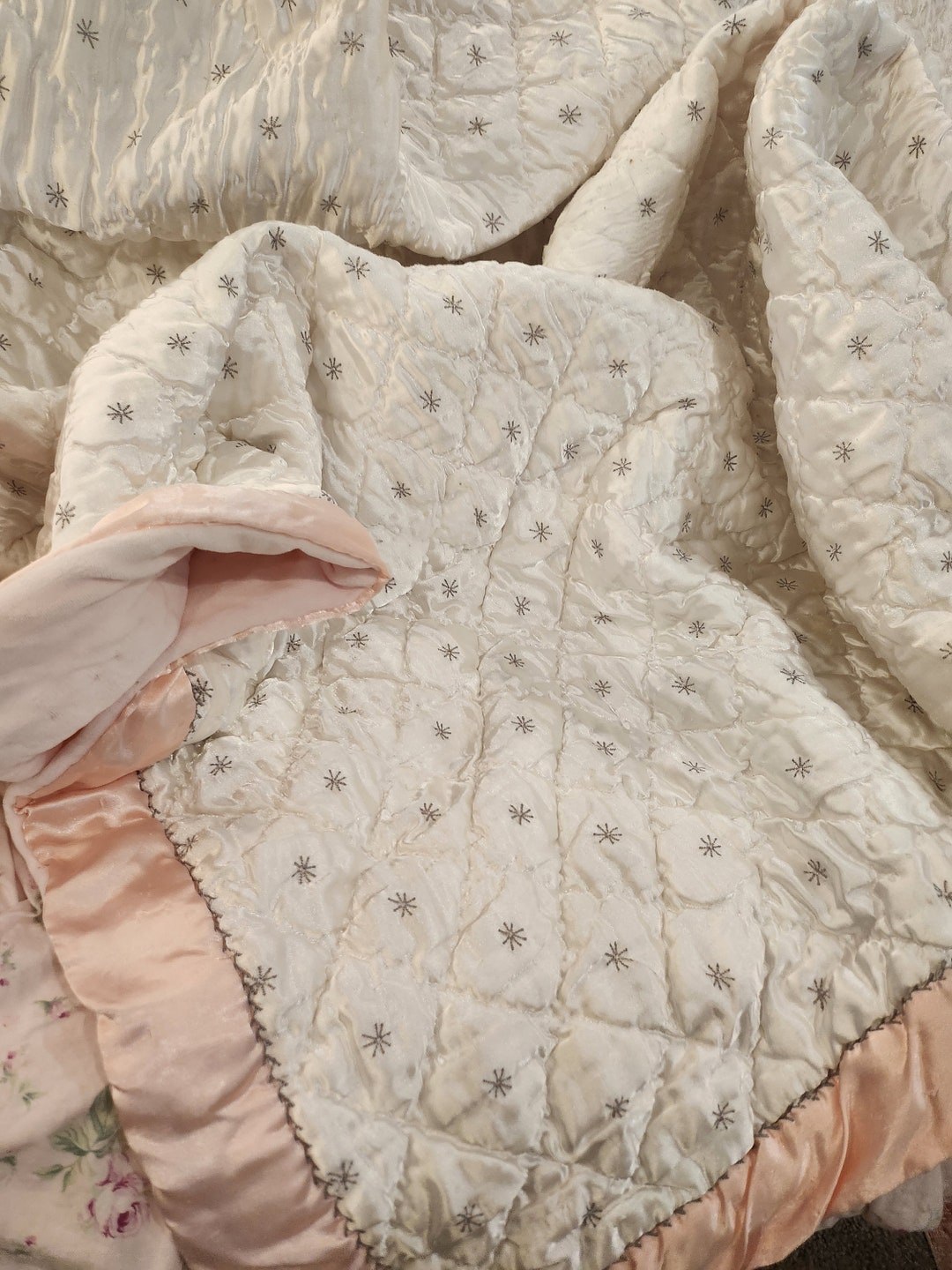 Very Rare Retired Satin Velvet Shabby Chic Blanket Silver Stars Rachel ...