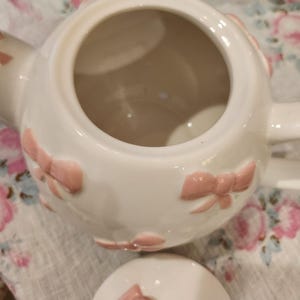 New Pink and White Teapot Ceramic Bows Party Gift Holiday Shabby - Etsy